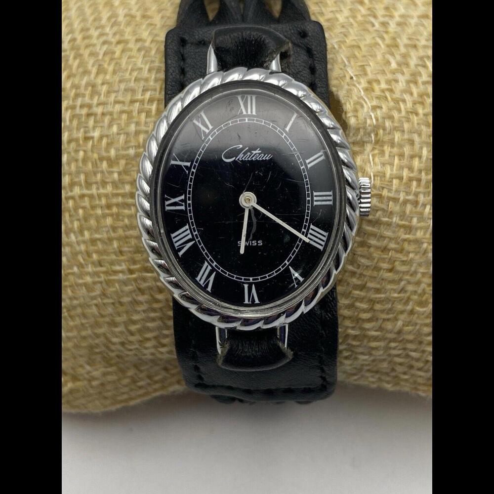 Vintage Chateau Ladies Swiss Watch Braided Black Leat… - Gem